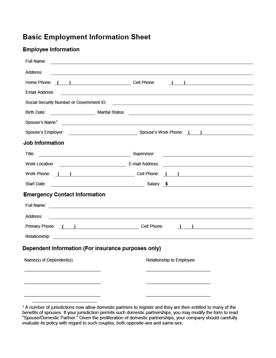 Printable Employee Personal Information Form - NewFreePrintable.net Printable Employee Personal Information Form - NewFreePrintable.net