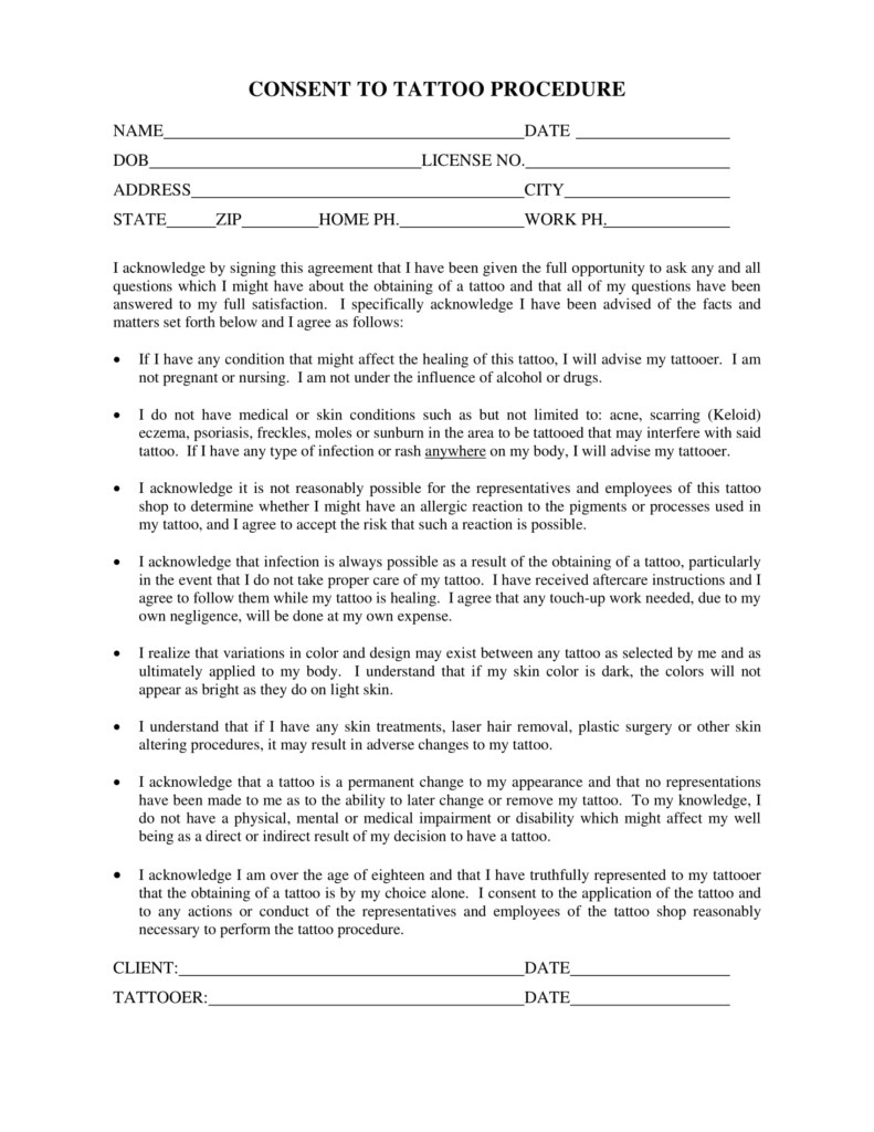 Free Printable Tattoo Consent Forms - Printable Forms Free Online Free Printable Tattoo Consent Forms - Printable Forms Free Online