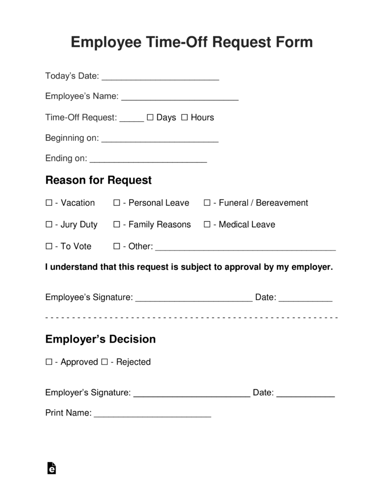 Printable Time Off Request Form Template Pdf - NewFreePrintable.net Printable Time Off Request Form Template Pdf - NewFreePrintable.net